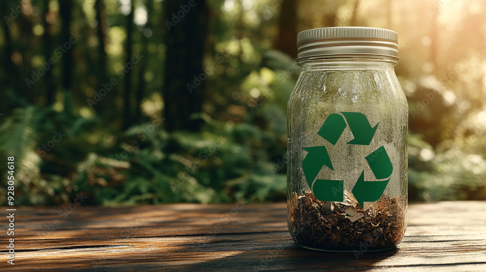 glass jar featuring the universal recycling symbol, symbolizing ...