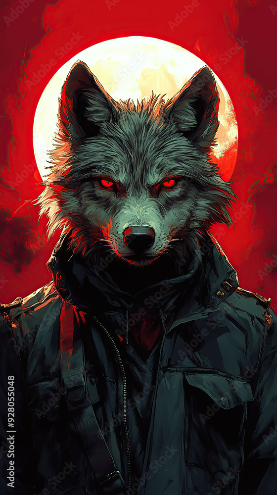 angry red eyes wolf in the night with fullmoon use for smartphone ...