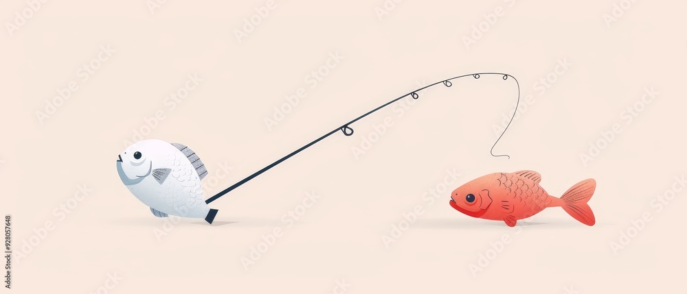 Simple fishing rod and fish, basic and clean design, 2D vector ...
