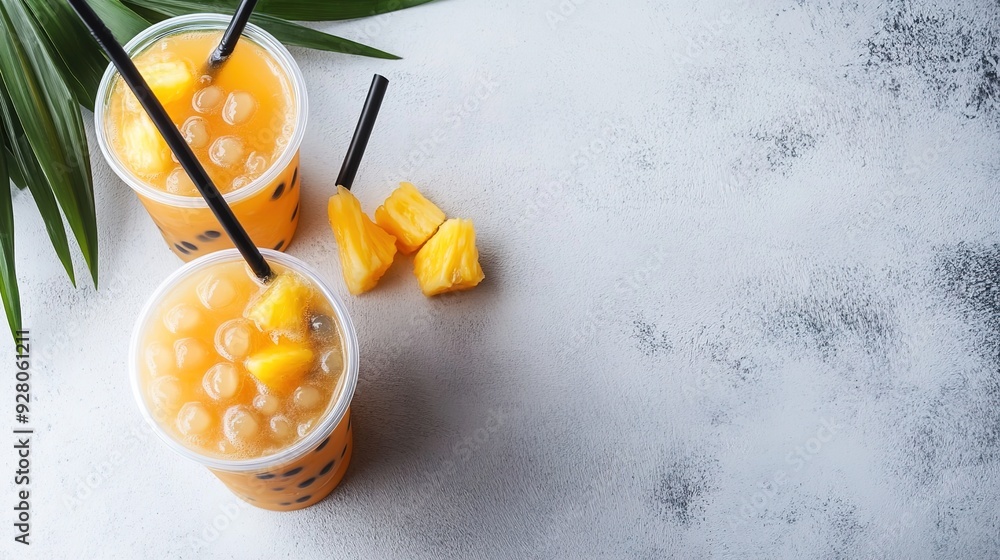 Bubble Tea with Tapioca and Pineapple Flavor on an Empty Background ...