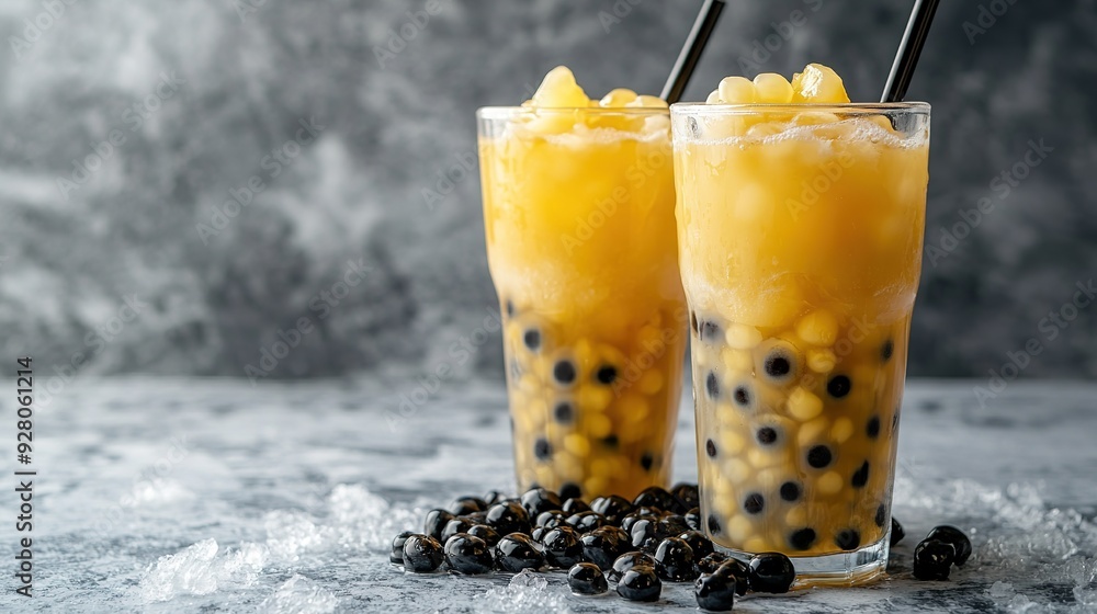 Bubble Tea with Tapioca and Pineapple Flavor on an Empty Background ...
