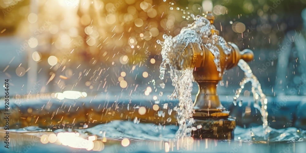 Selective blur on leaking faucet old fashioned style wasting water ...