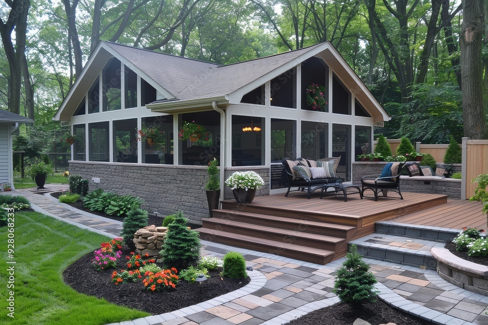 Sunroom and patio project in northern New Jersey with L-shaped screen ...