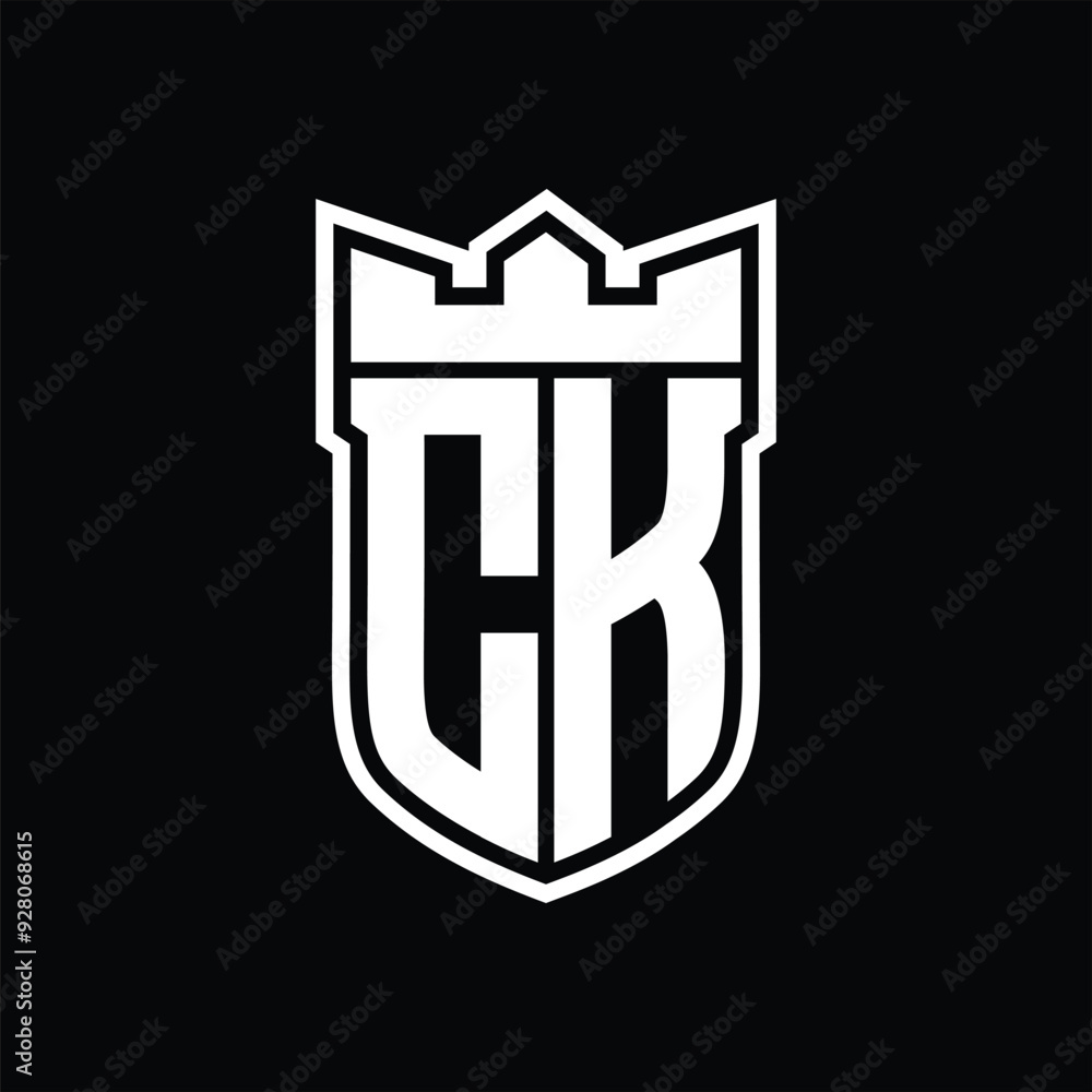 CK Logo shield shape with geometric crown inside white outline on black ...