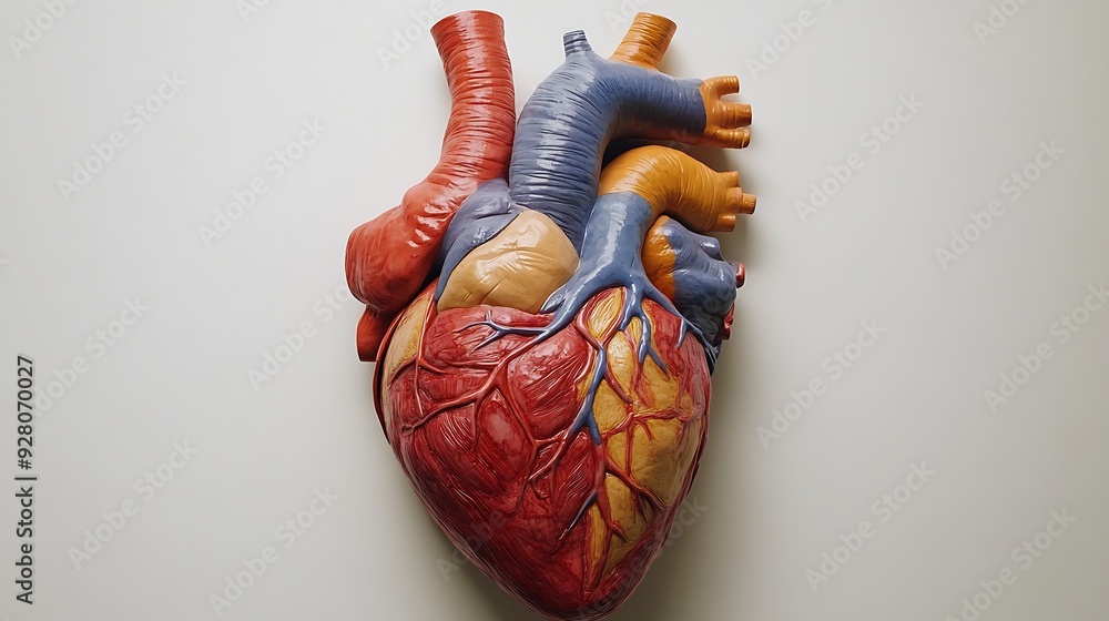 Full-color 3D model of a human heart, displaying the internal and ...