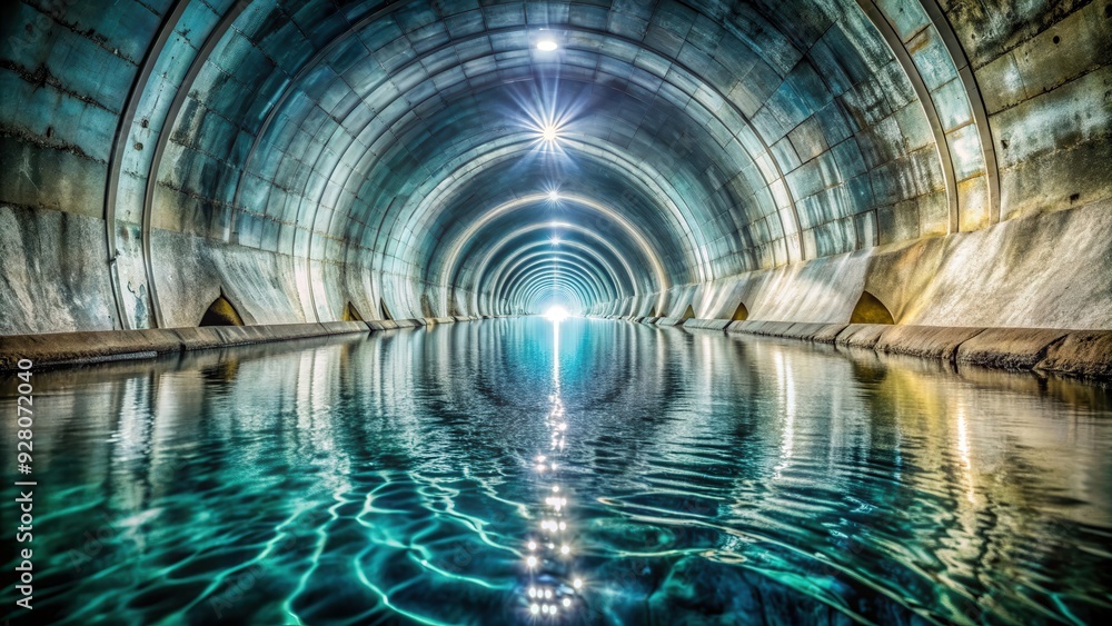 Underground tunnel filled with clear water , underground, tunnel, water ...