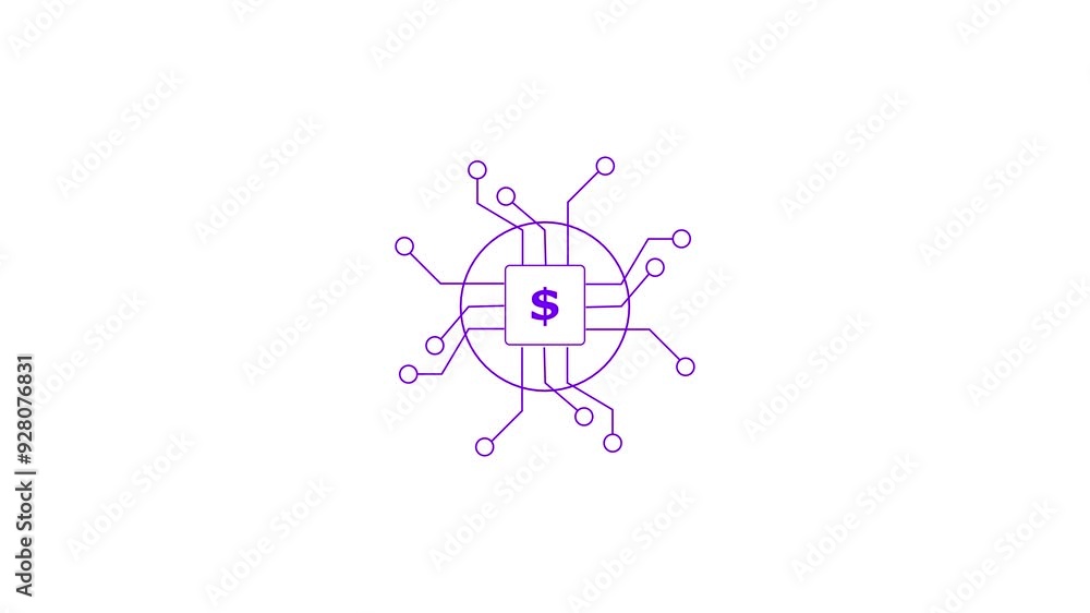 computer processor icon blue color and radio waves animation. simple ...