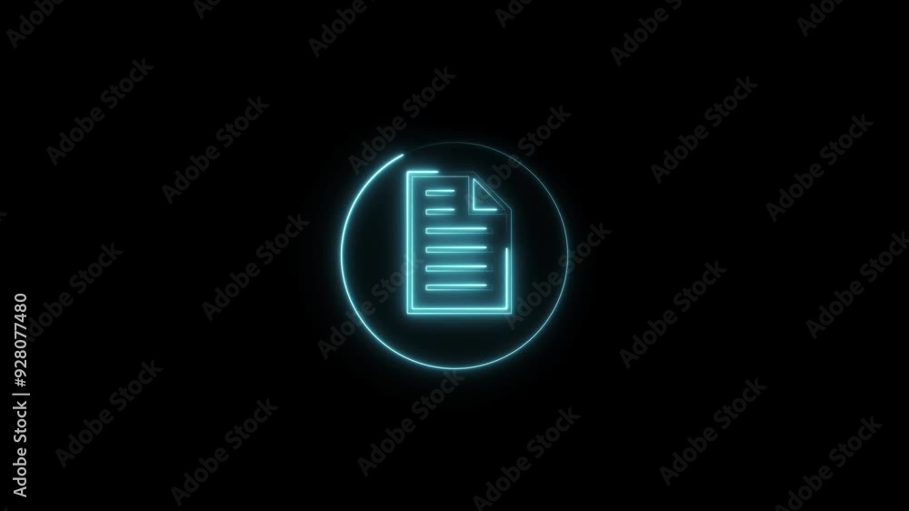 Abstract documents uploading icon neon glowing cyan color animation ...