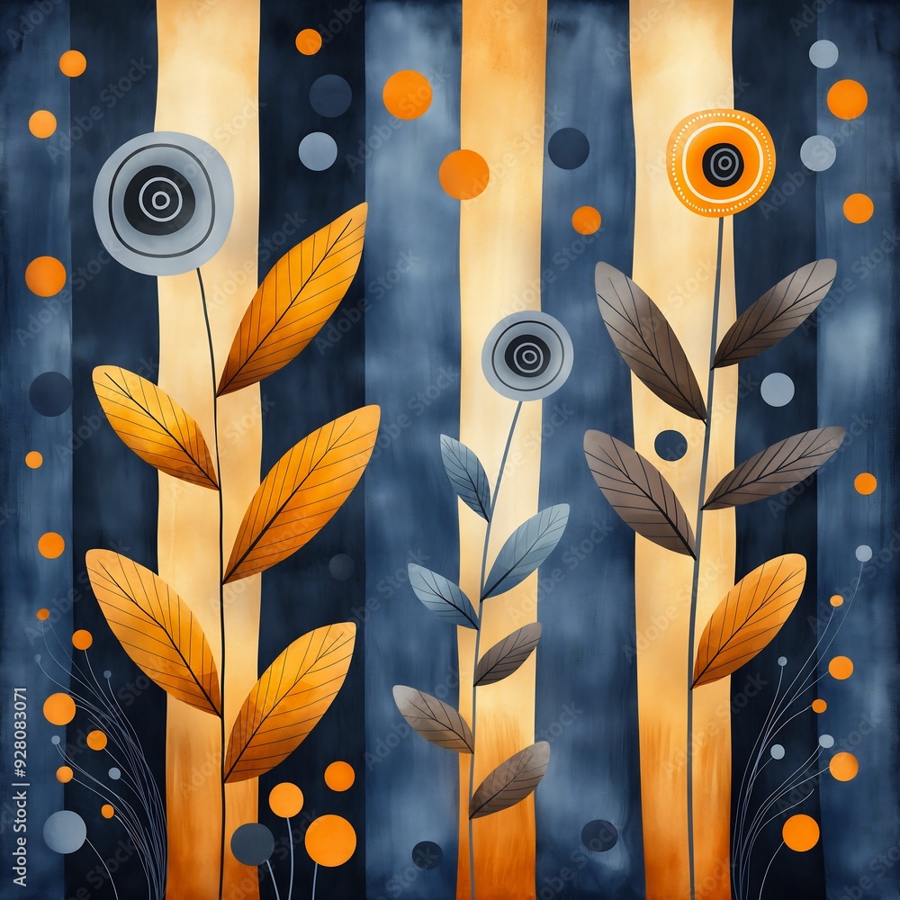 flowers leaves striped background inspiring grey orange crepuscule blue ...