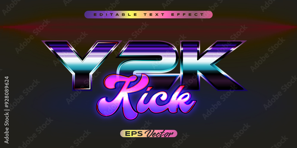 Editable Y2K retro text effect with futuristic 80s classic style kick ...