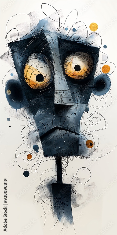 face yellow eyes black head expressive surprised expression worry ...