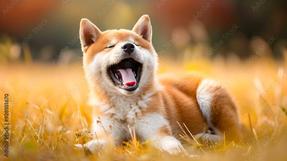 Adorable and Energetic Akita Inu Dog Playfully Smiling and Frolicking ...