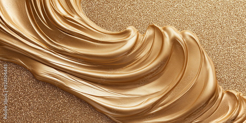 Liquid gold paint flowing on a sparkling gold glitter background Stock ...