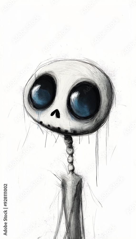 drawing skeleton big eyes long neck sad blue spunky pooka two shallow ...