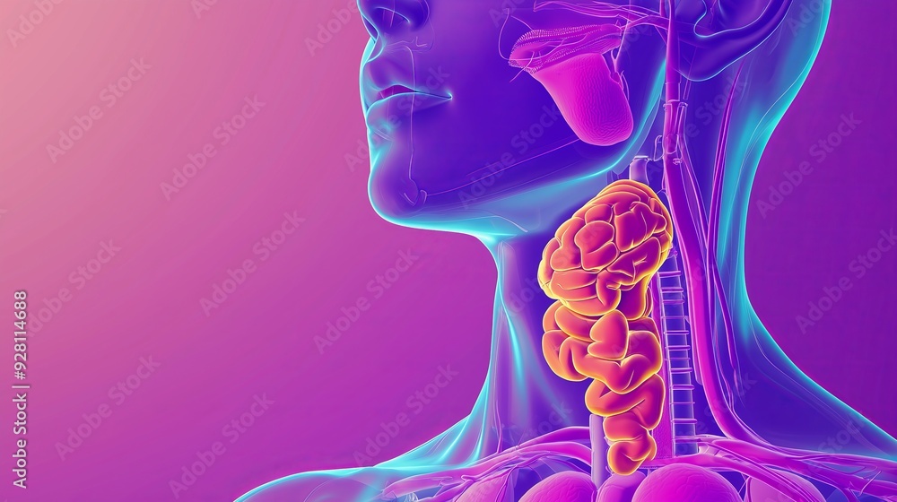 An artistic depiction of the human endocrine system, featuring glands ...