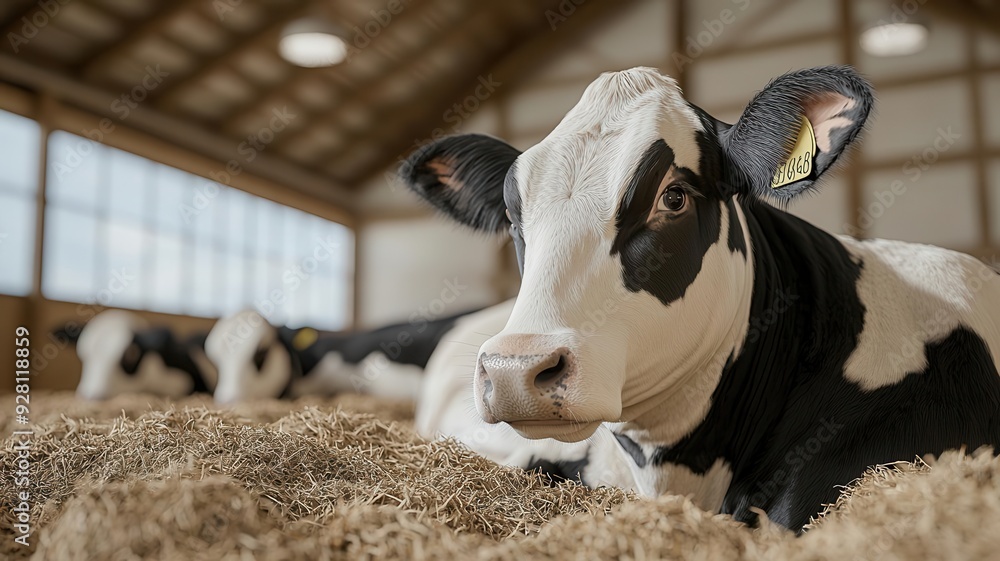 Cows lounging in a comfortable barn with deep bedding and automatic ...