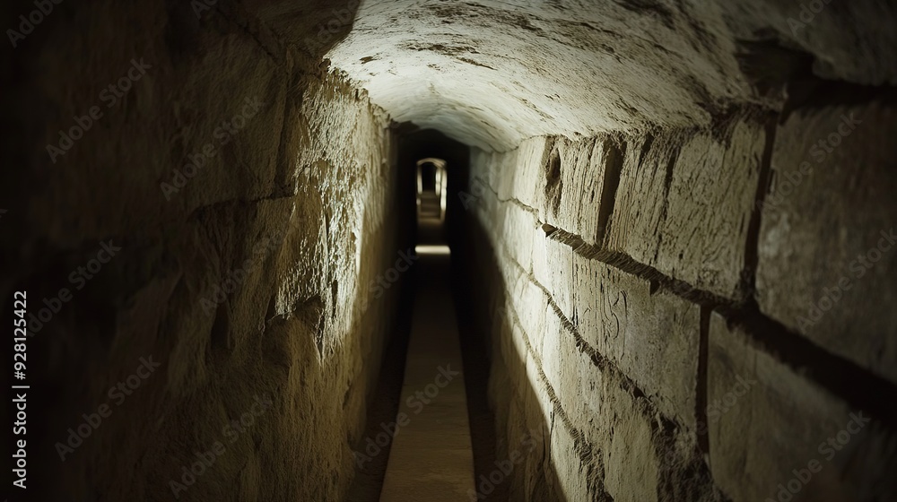Endless Tunnel Inside a Pyramid: A Narrow Passageway Stretching Into ...
