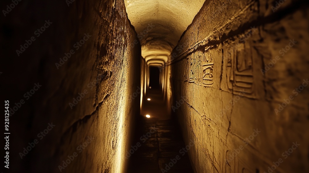 Endless Tunnel Inside a Pyramid: A Narrow Passageway Stretching Into ...