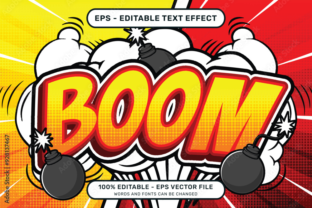 boom 3d text effect and editable text effect with a retro background ...