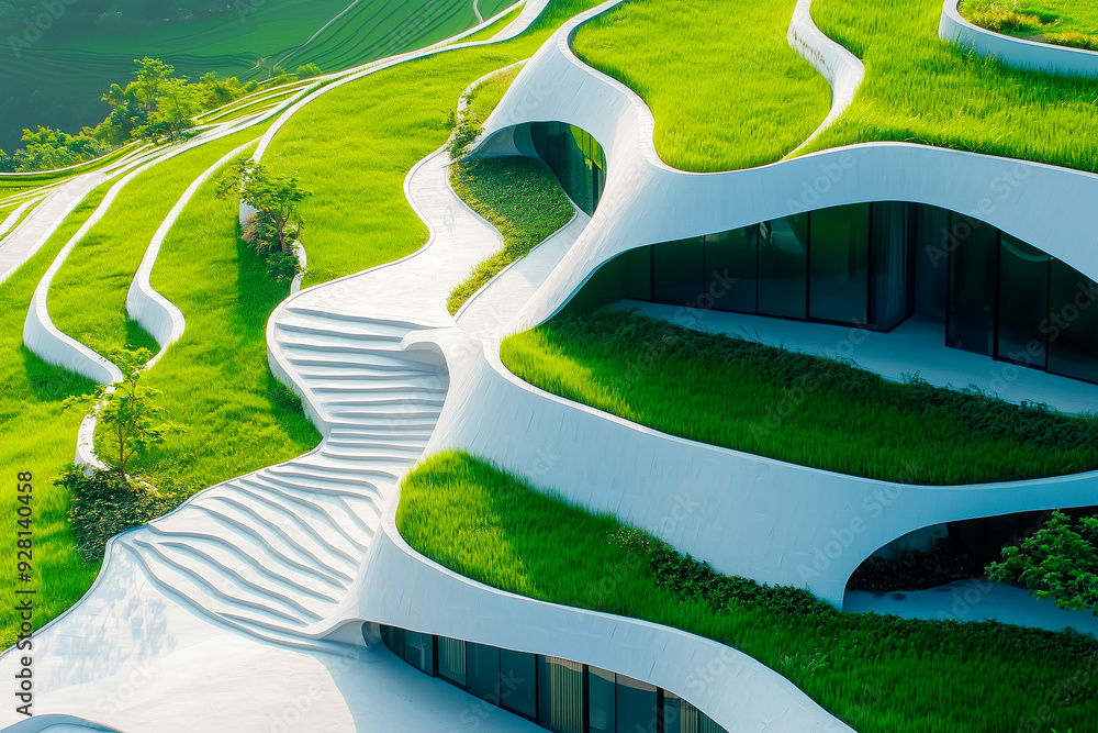 Eco Concept Futuristic agronomy Project ecology green earth. Terraced ...