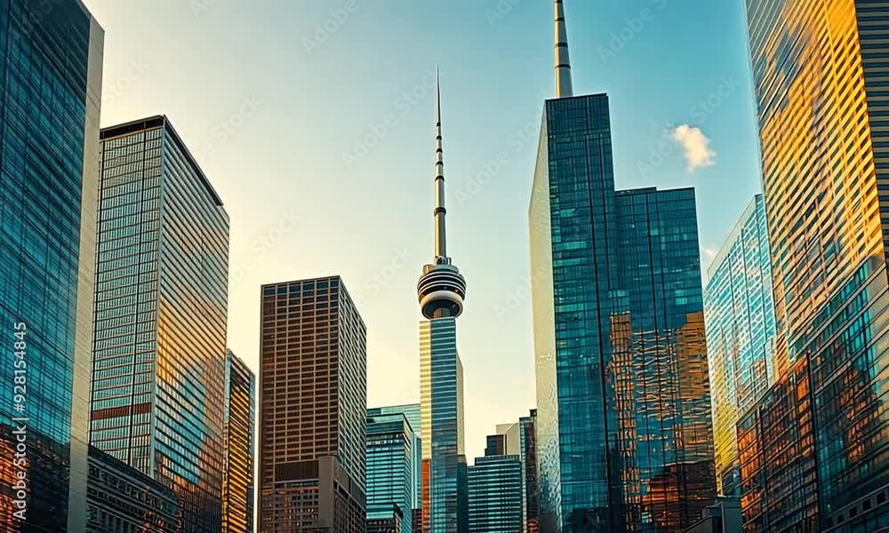 A towering skyscraper with a pointy top pierces the sky, surrounded by ...