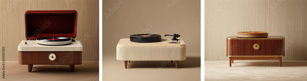 Distinctive vinyl record players: a vintage-style white plastic ...