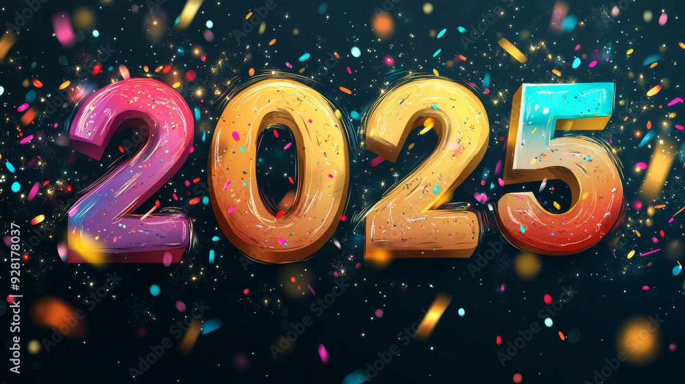 Festive illustration for happy new year 2025 with colorful numbers for ...