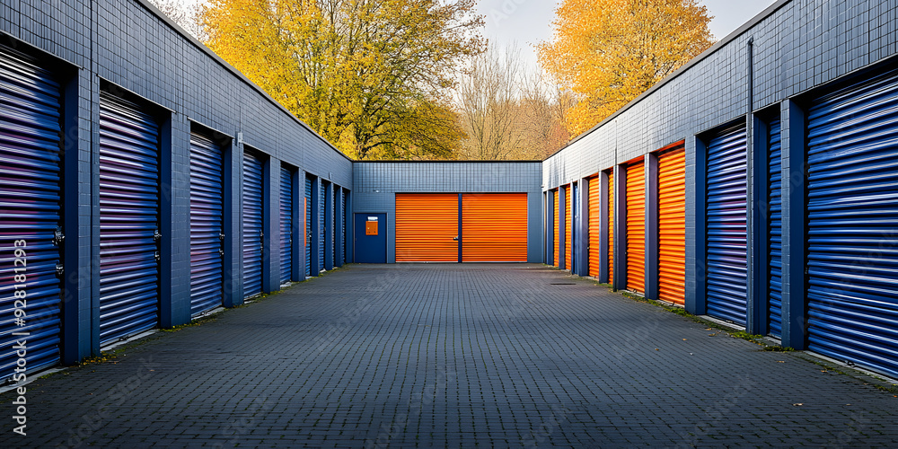 "Wide-Angle Photo of Row Terraced Storage Unit Buildings, Emphasizing ...