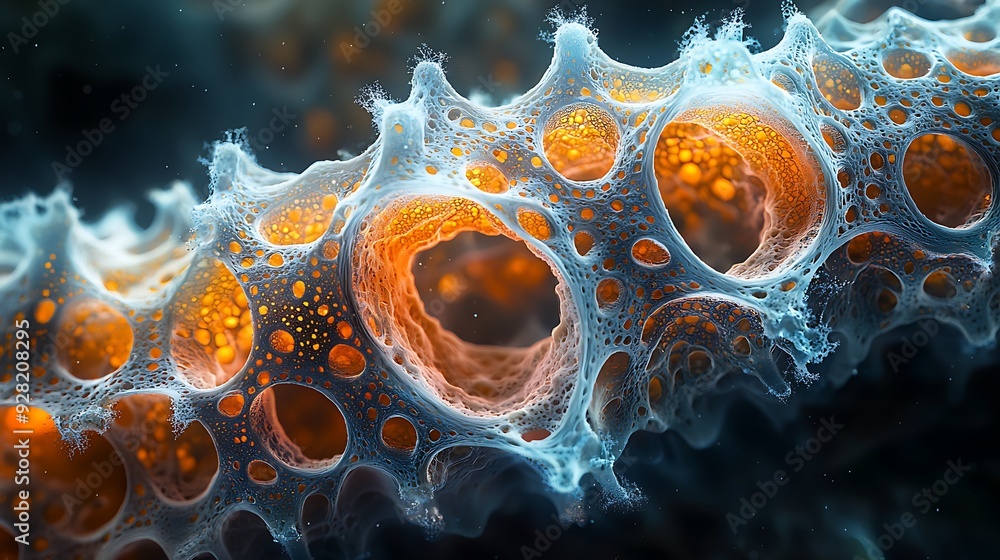 Magnified view of a microscopic fungal spore, highlighting unique ...