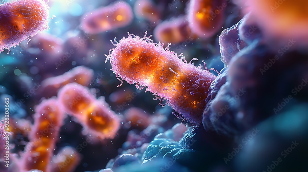 High-resolution microscope image of a detailed microbial biofilm, with ...