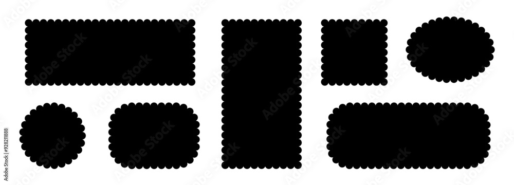 Border frame scallop edge rectangle, oval, round vector shape. Wave ...