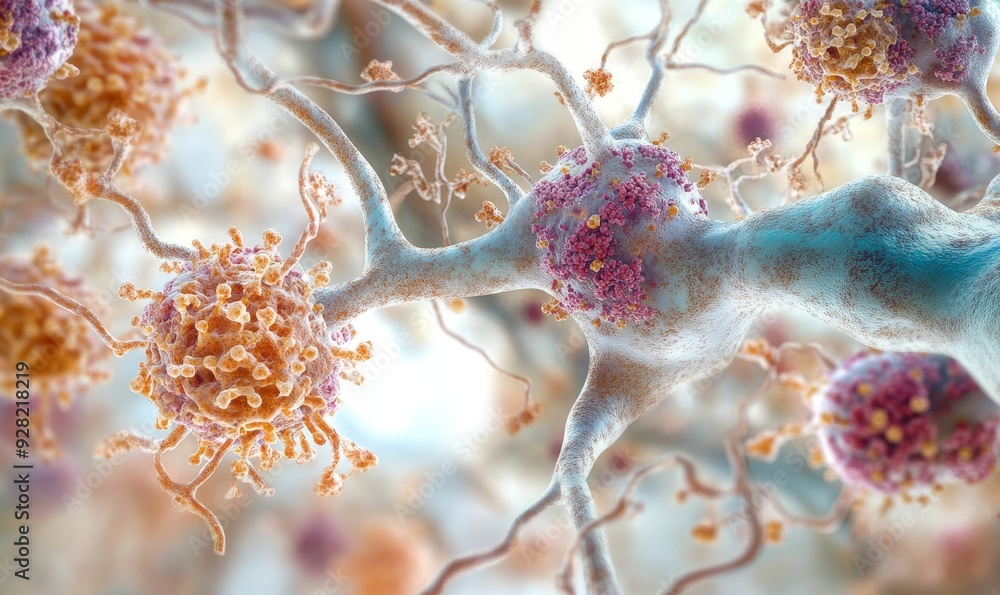 ภาพประกอบสต็อก Visual representation of Alzheimer's amyloid plaques in ...