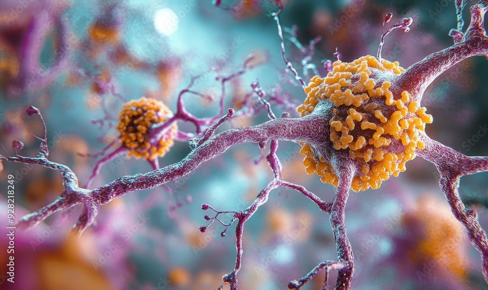 ภาพประกอบสต็อก Visual representation of Alzheimer's amyloid plaques in ...