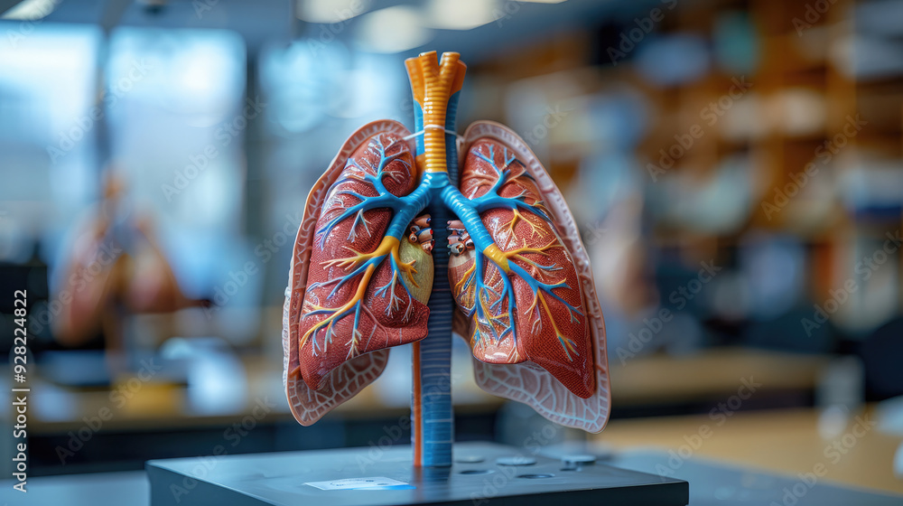 Human physical model respiratory system showing lungs and heart for ...
