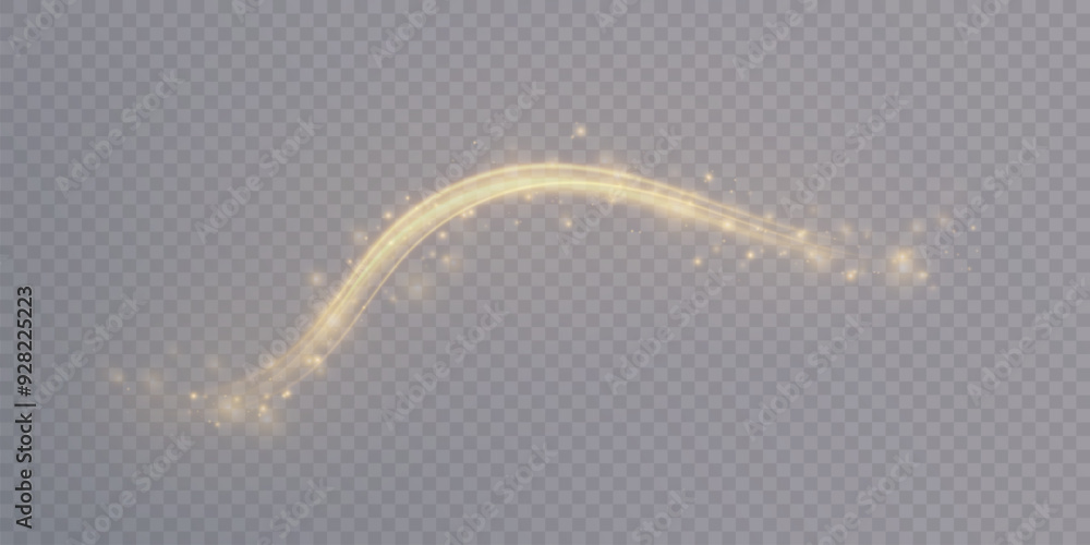 Golden light swirl, curve line light effect with sparkles and glitter ...