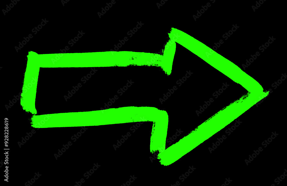 Stempel oder Pinsel Pfeil in grün auf schwarz als gemalter Hinweis ...