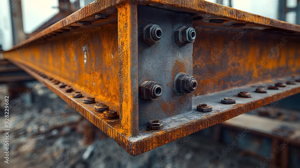 Rusty Steel Beam with Bolts and Nuts Close Up - Industrial Construction ...