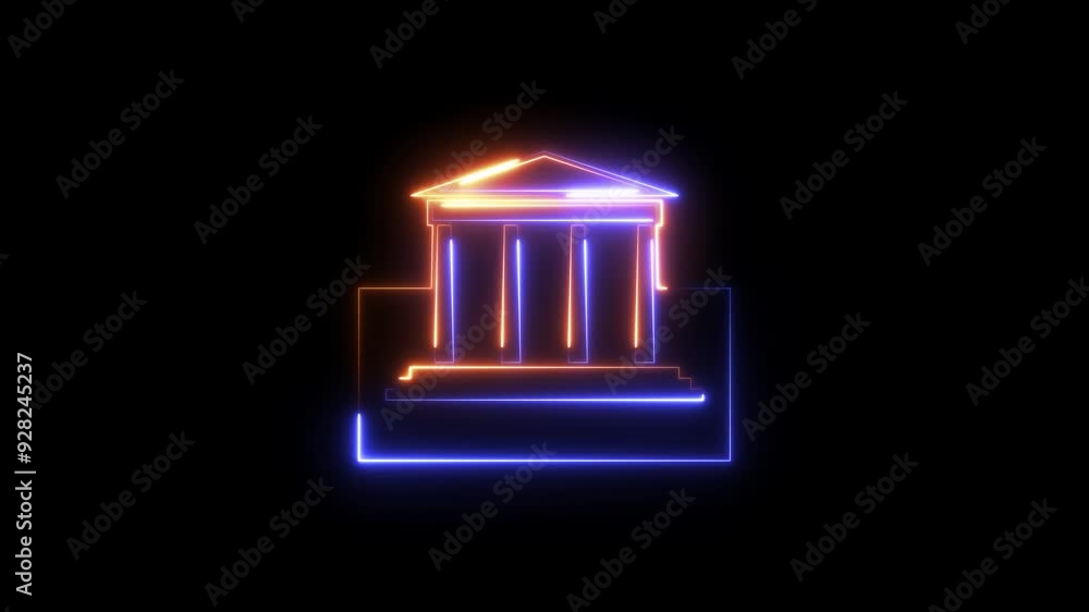 Animation of glowing neon bank icon concept icon. Neon business bank ...