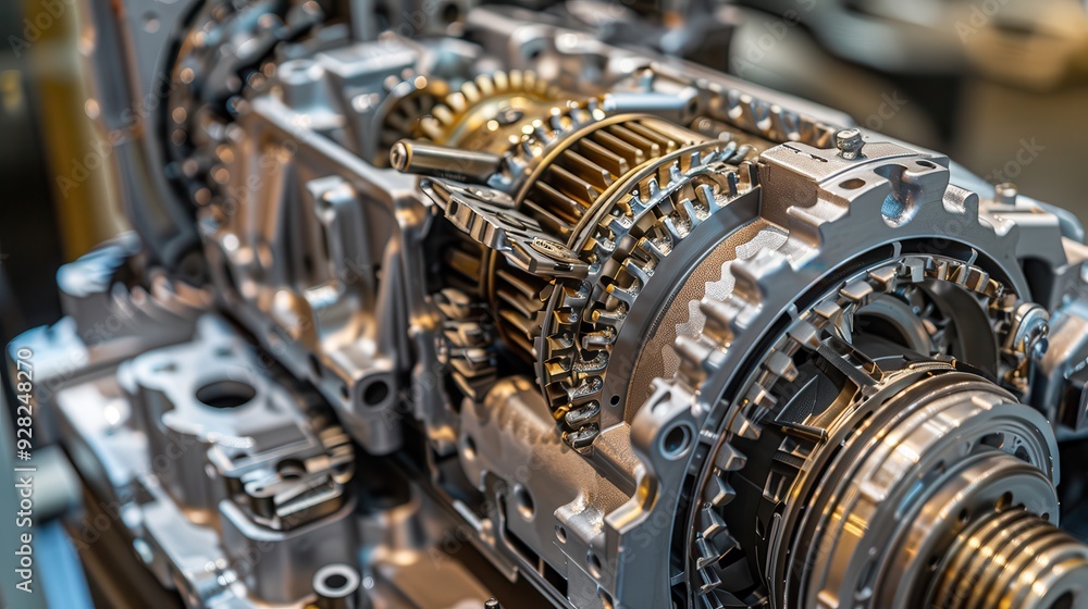 Automotive Transmission. Gearbox Cross-Section with Engine Industry ...