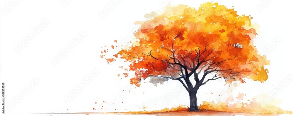 Watercolor hand drawn of autumn trees,red maple tree on white ...