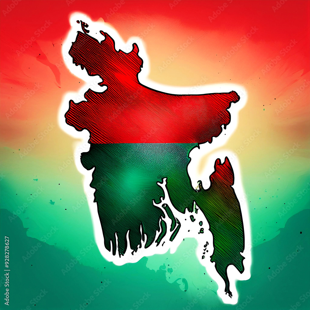 Bangladesh Map Filled with National Colors of Red and Green Stock Photo ...