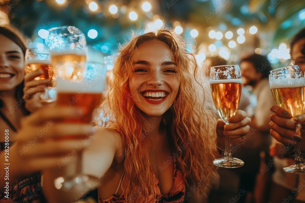 Generative Ai Picture Of Excited Party People Dancing Chilling Toasting
