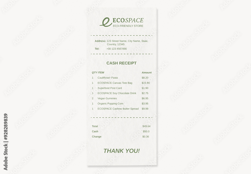 Flatlay Receipt Mockup Stock Template | Adobe Stock