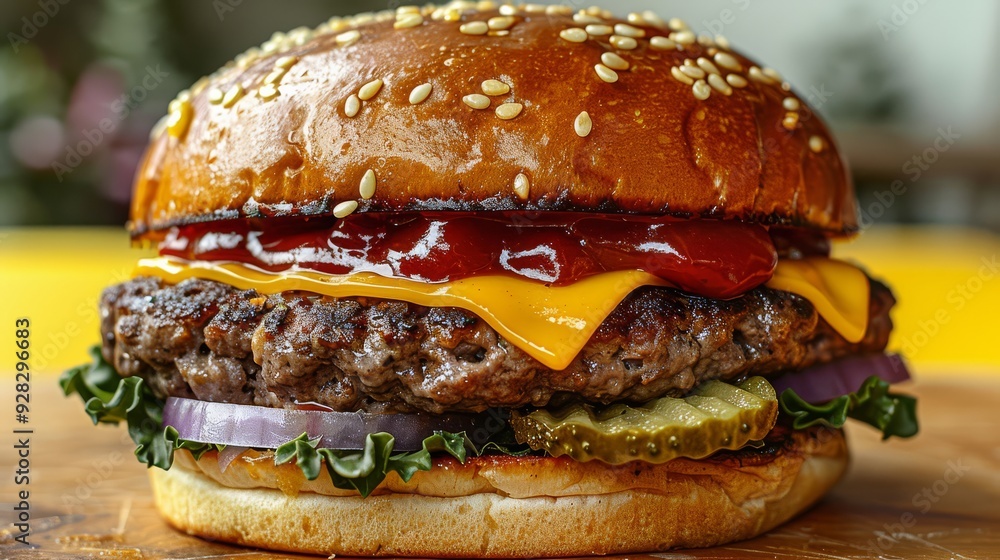 Delicious Cheese Beef Burger consists of Bun Bread, Patty, Pickle ...