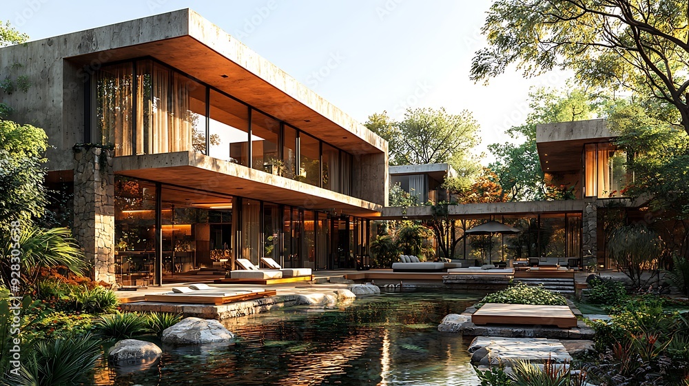 Elegant modern architecture with innovative cooling features and sun ...