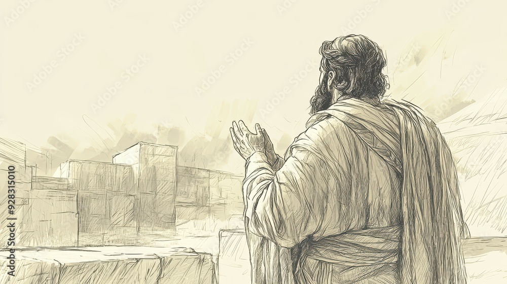 Biblical illustration of David seeking guidance from God in prayer ...