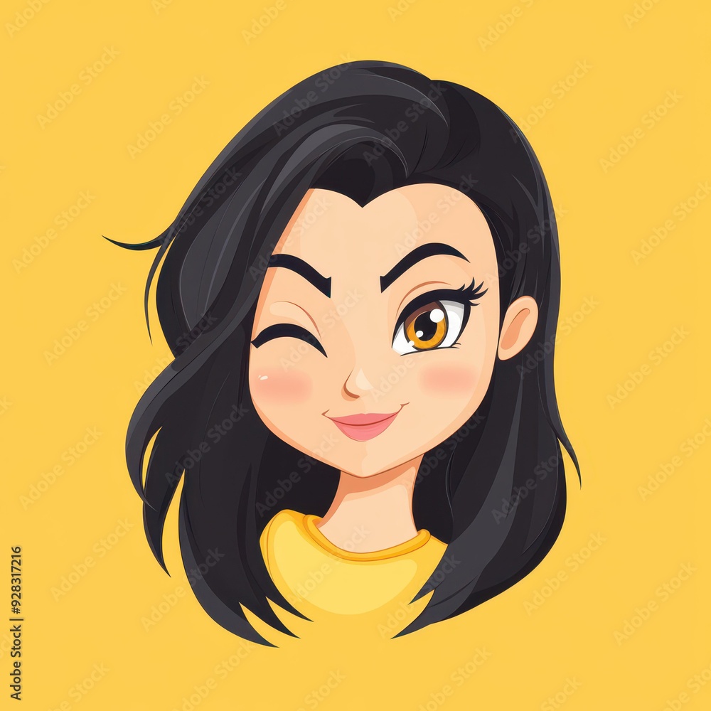 Adorable cartoon girl winking in a vibrant style, perfect for character ...