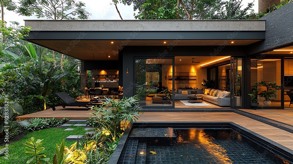 State-of-the-art home with an open floor plan and a cooling garden ...