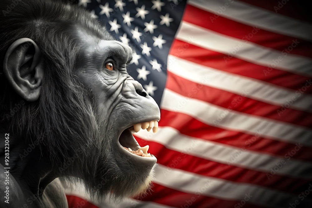 Vibrant Monkey Displaying Against the American Flag Background for a ...