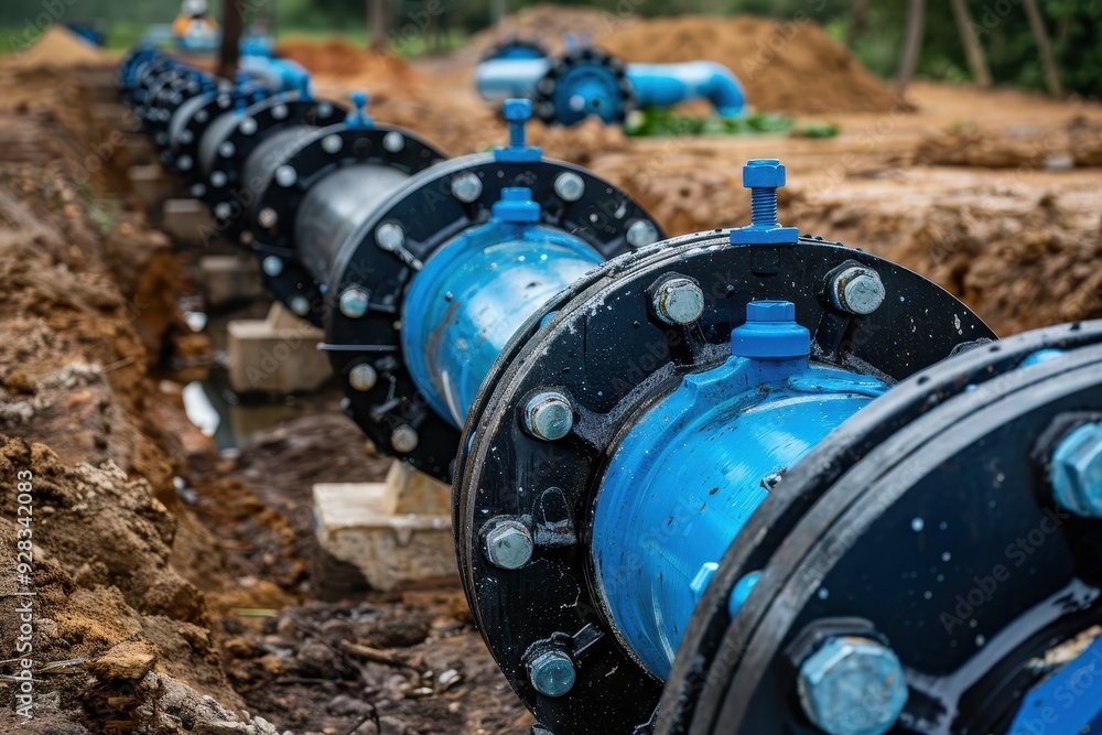 Building new 500mm water pipeline with gate valves and 250mm branch ...